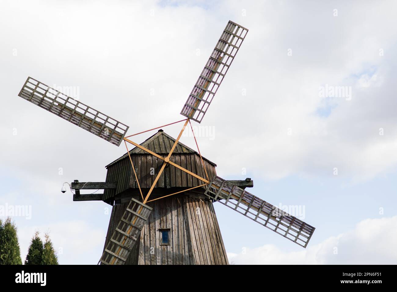 Old wooden wind mill in on sunny day. Old traditional Dutch mill Stock ...