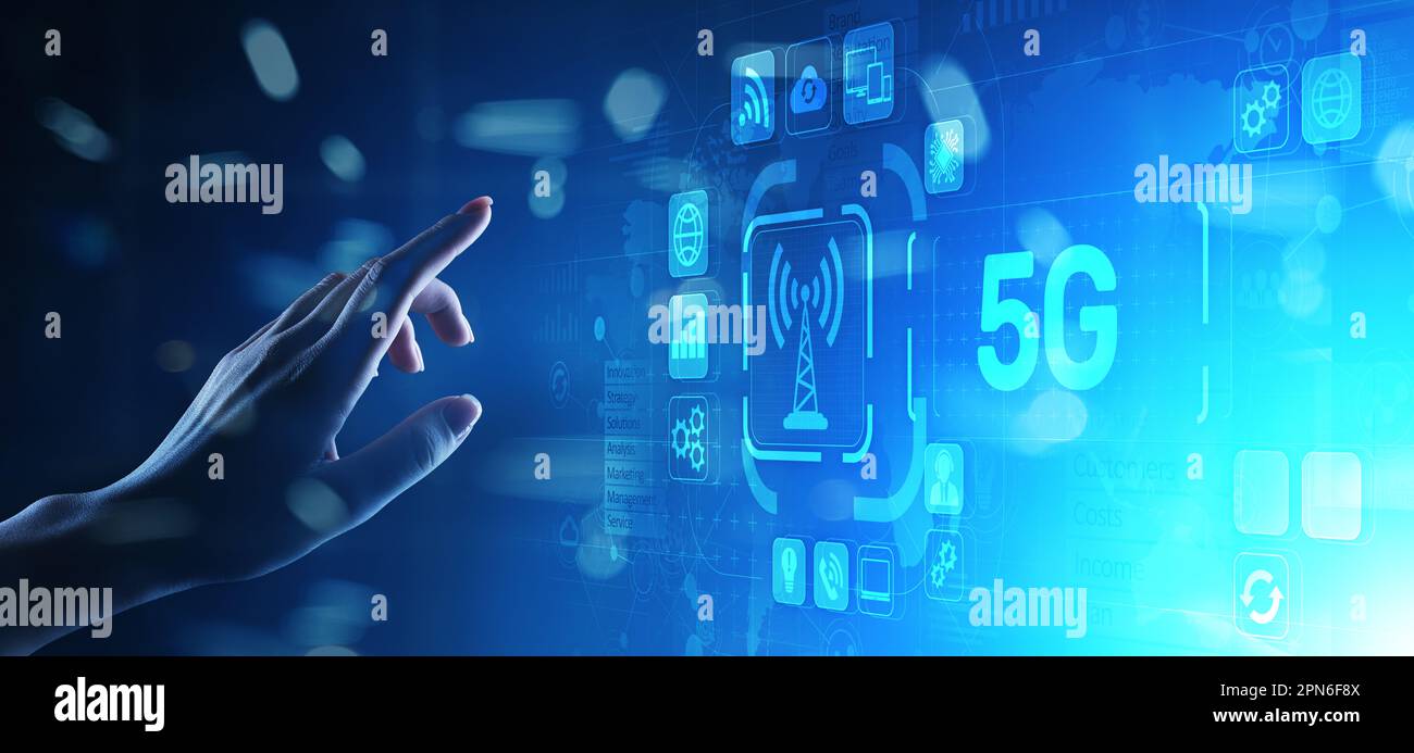 5G Fifth generation of mobile internet. Fast connection ...