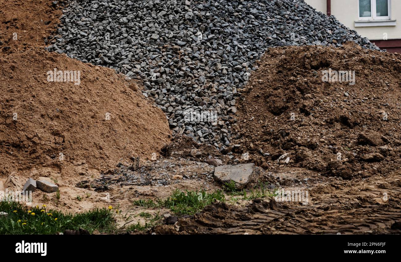 Pile of sand and gravel for construction. limestone materials for ...
