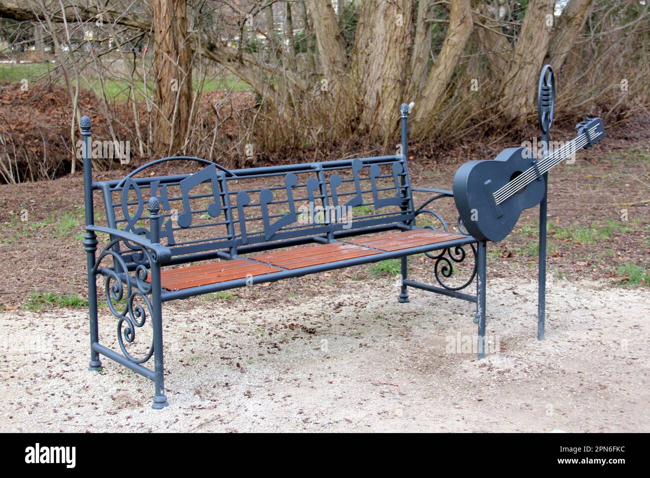 Elvis Presley Park Bench, memorial as a bench formed with musical ...