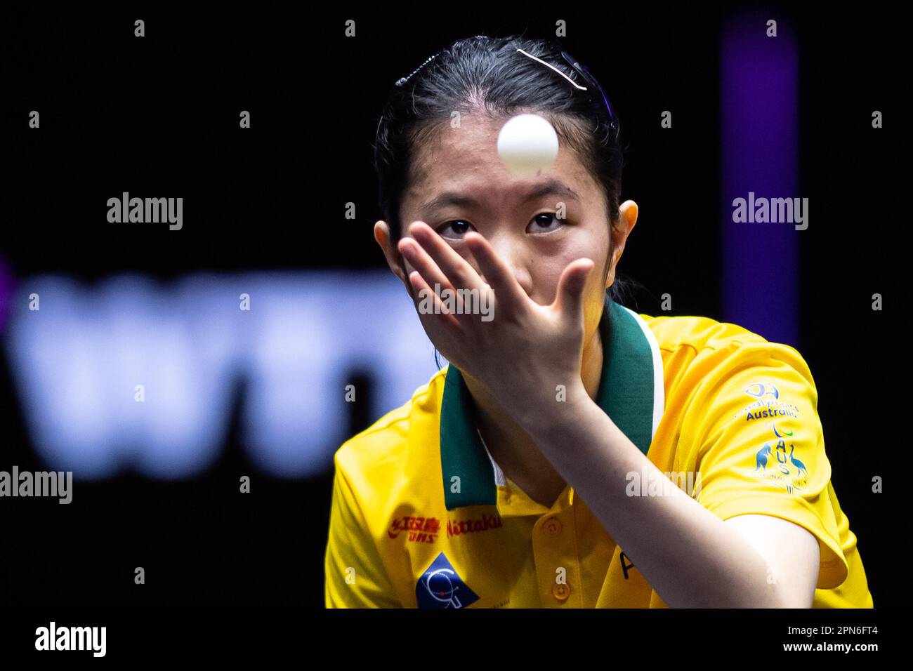 Macao, China. 17th Apr, 2023. Liu Yangzi of Australia serves during the ...