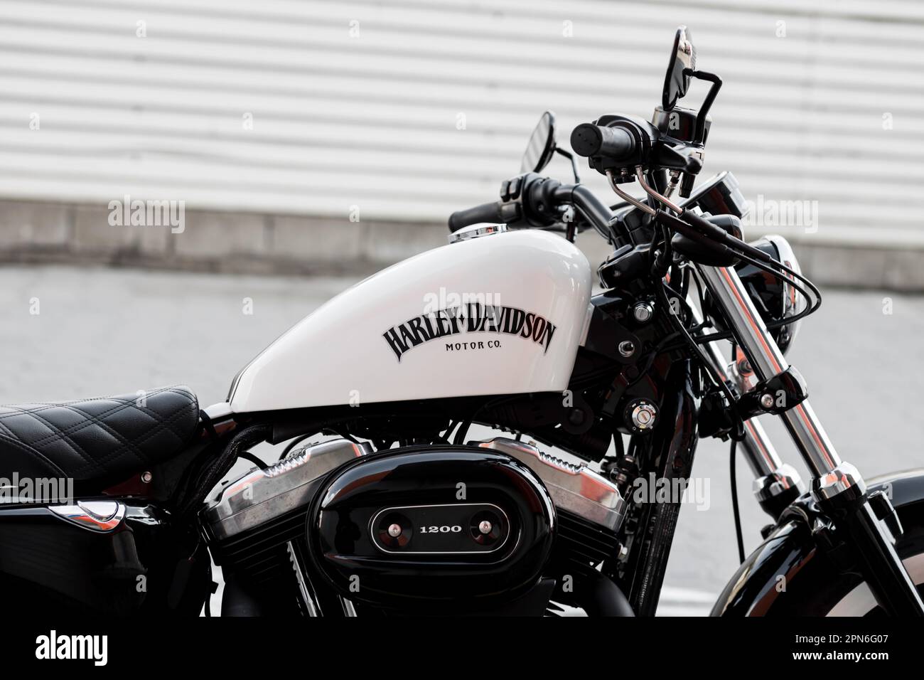 Minsk, Belarus, April 2023 - Harley-Davidson logo on motorcycle ...