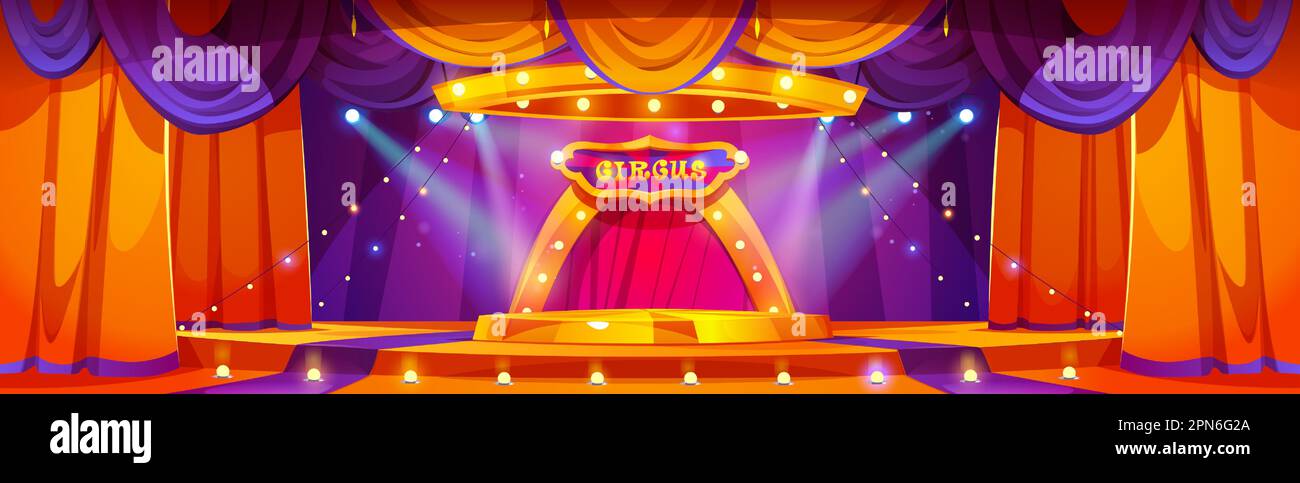 Circus cartoon stage with ring vector background. Carnival tent with ...