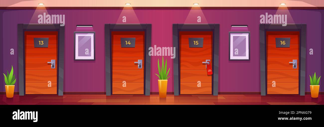 Hotel hallway corridor with apartment room door in building. Lobby ...