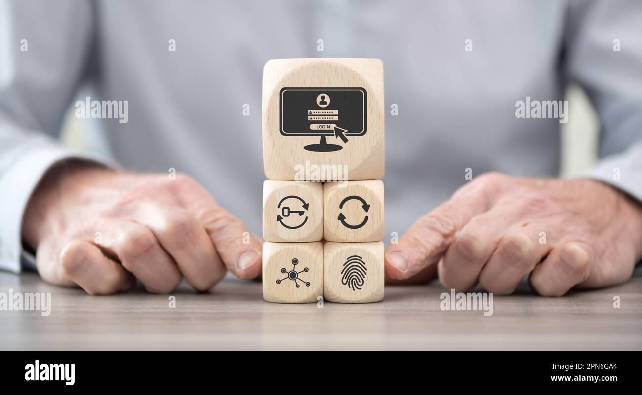 Wooden blocks with symbol of login concept Stock Photo - Alamy