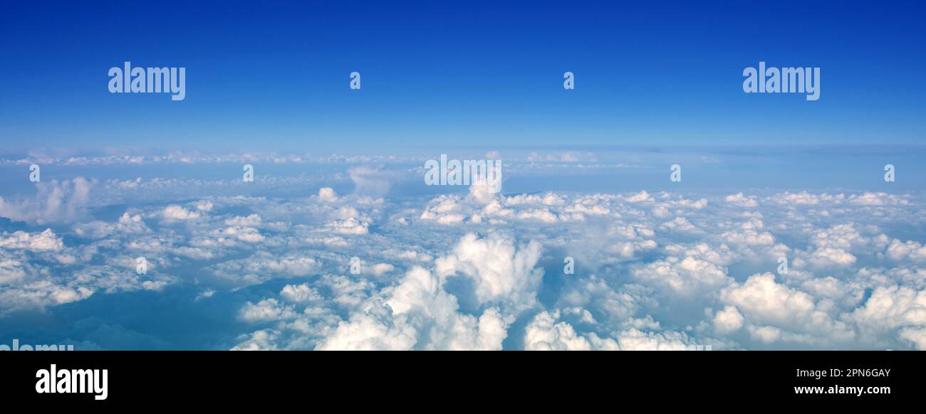 Wide panoramic view of the clouds from the height of the aircraft ...