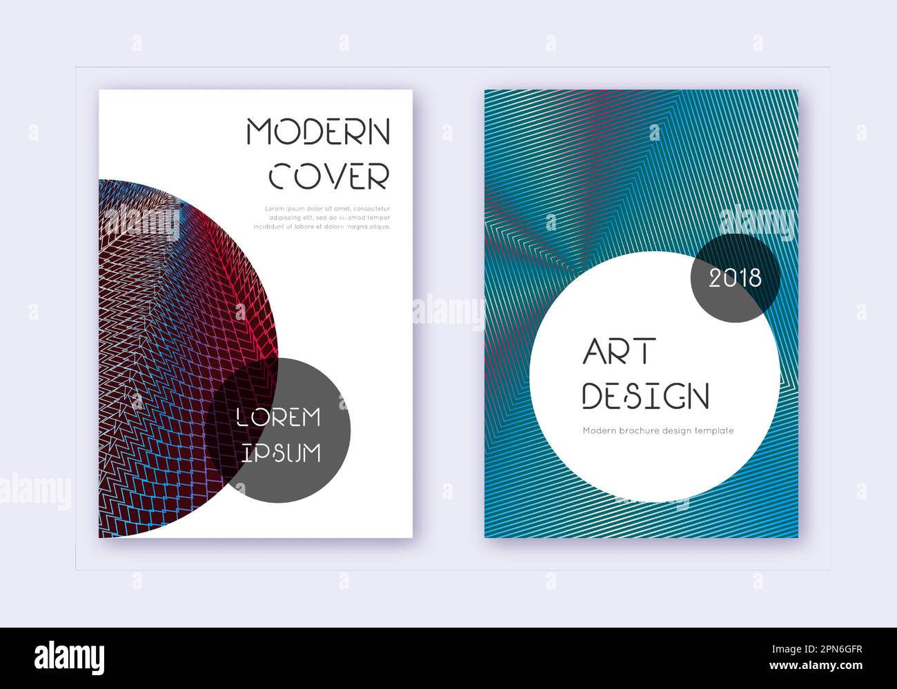 Trendy cover design template set. Red white blue abstract lines on dark ...