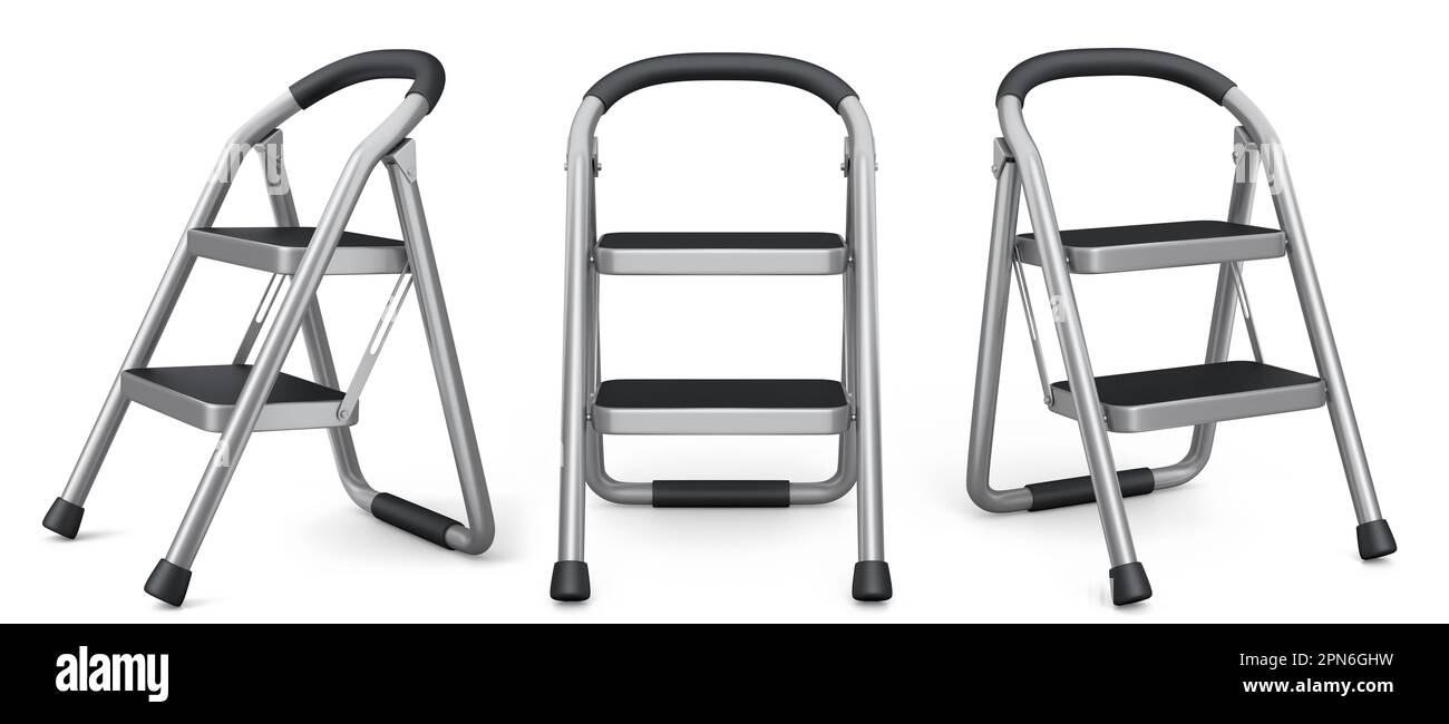 Set of metal ladders with steps on white background. 3d render of ...
