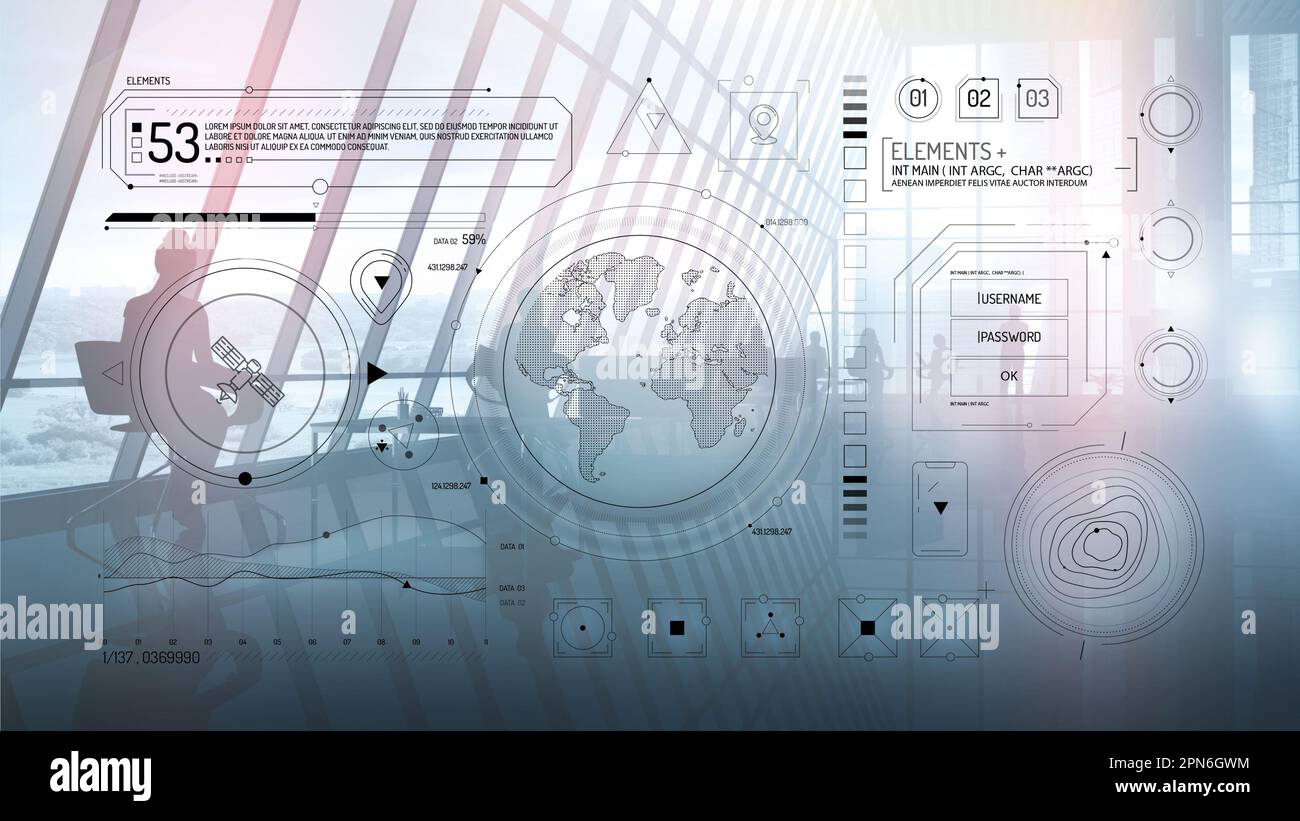 Satellite communication infographics on the background of the office ...