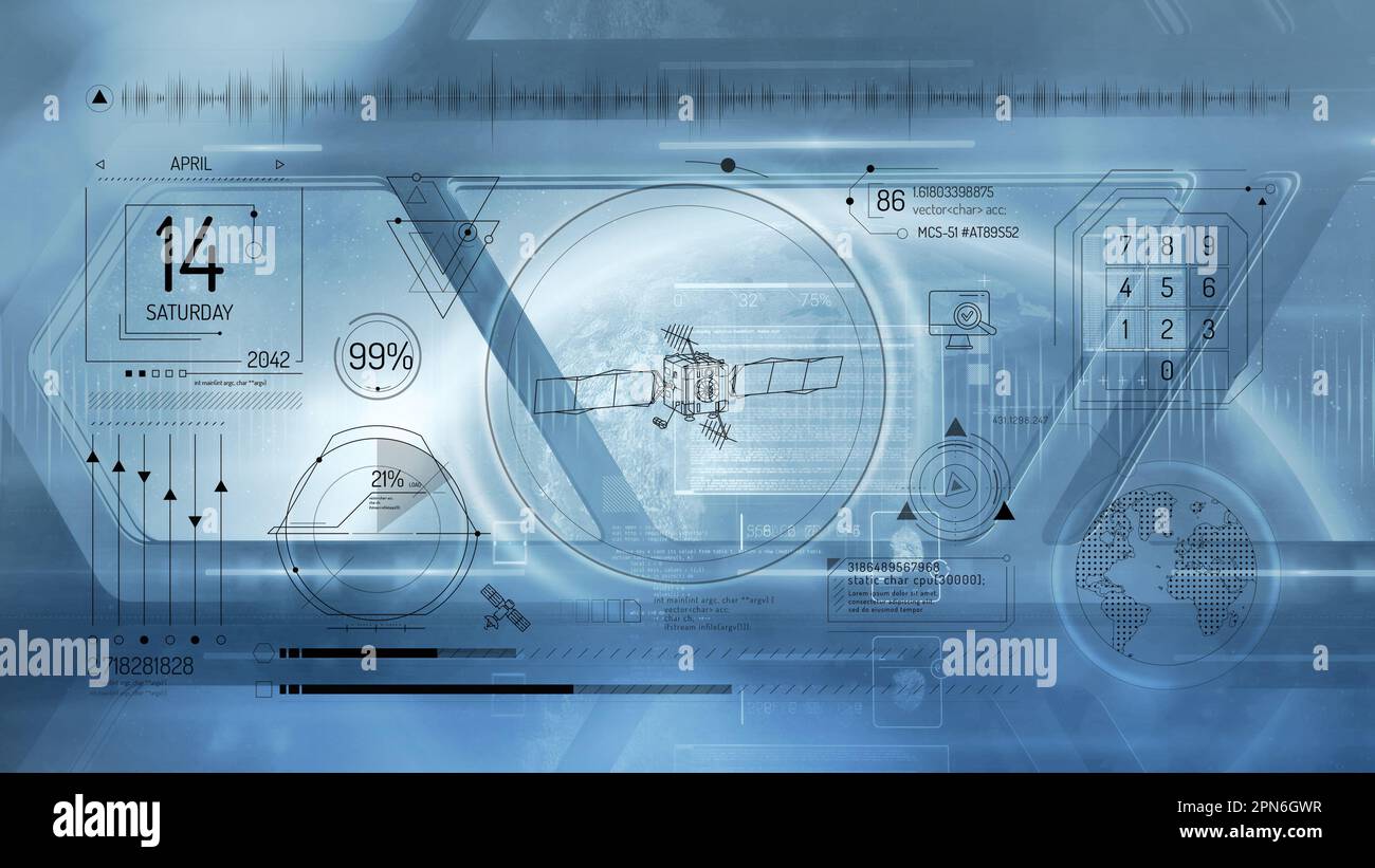 Infographic about satellite data on space background Stock Photo - Alamy