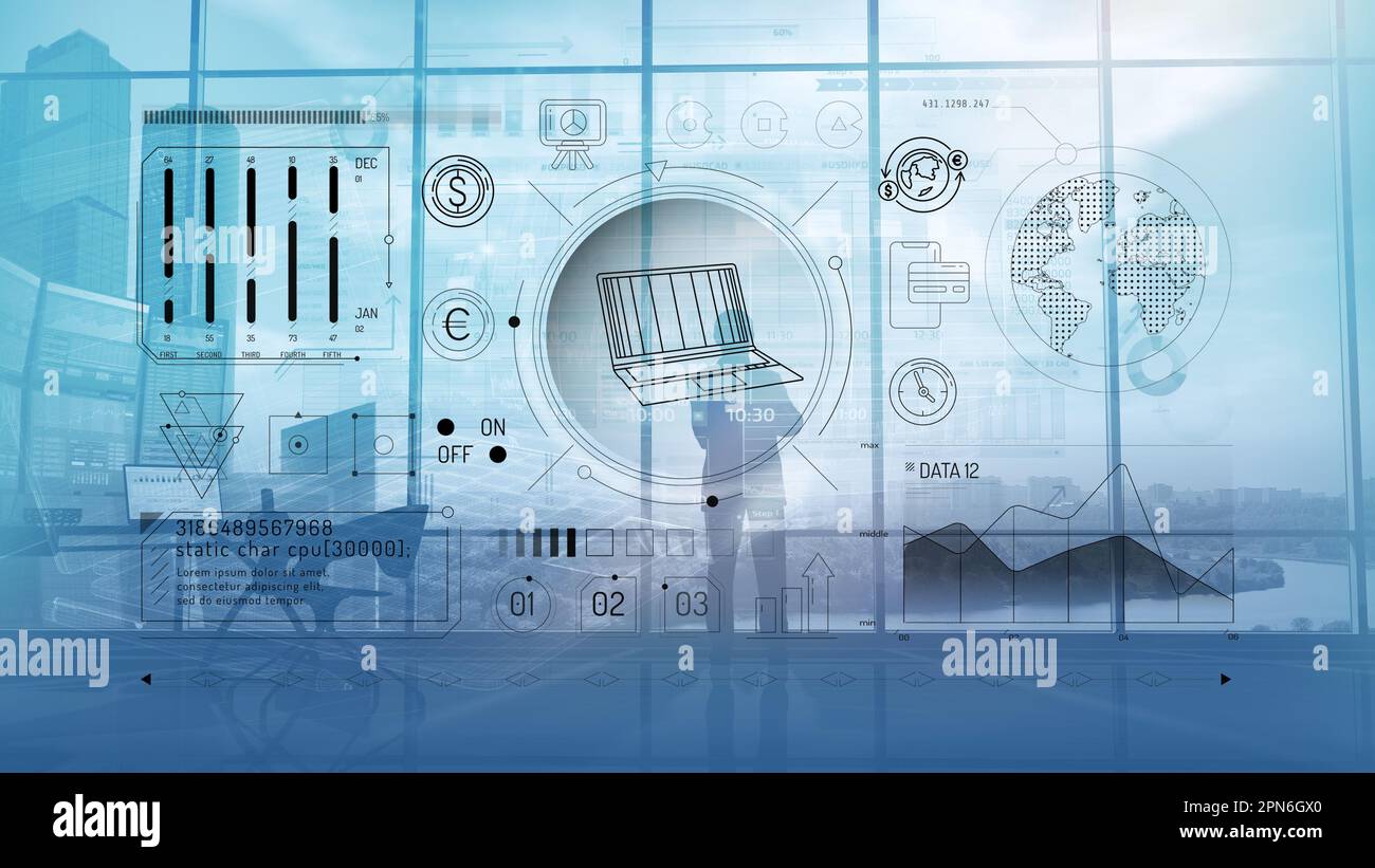 Infographics of electronic payments on office background Stock Photo ...