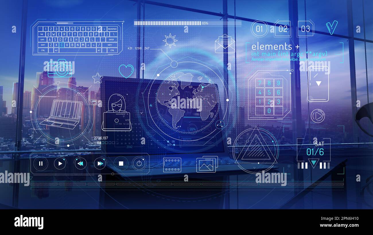 Virtual interface with infographics on the subject of internet ...