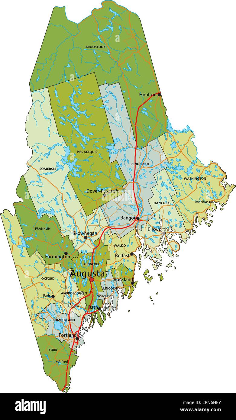 Highly detailed editable political map with separated layers. Maine ...