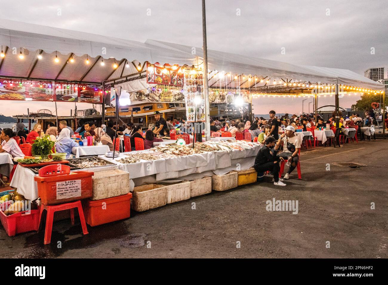 Kota Kinabalu cities seafront and Gaya street, Sabah Borneo Malaysia ...