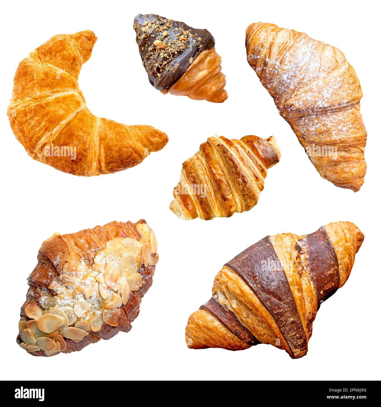 Set of various croissants isolated on white background, flat lay ...
