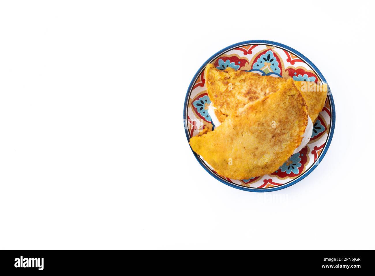 Traditional Venezuelan beef cachapa isolated on white background Stock ...