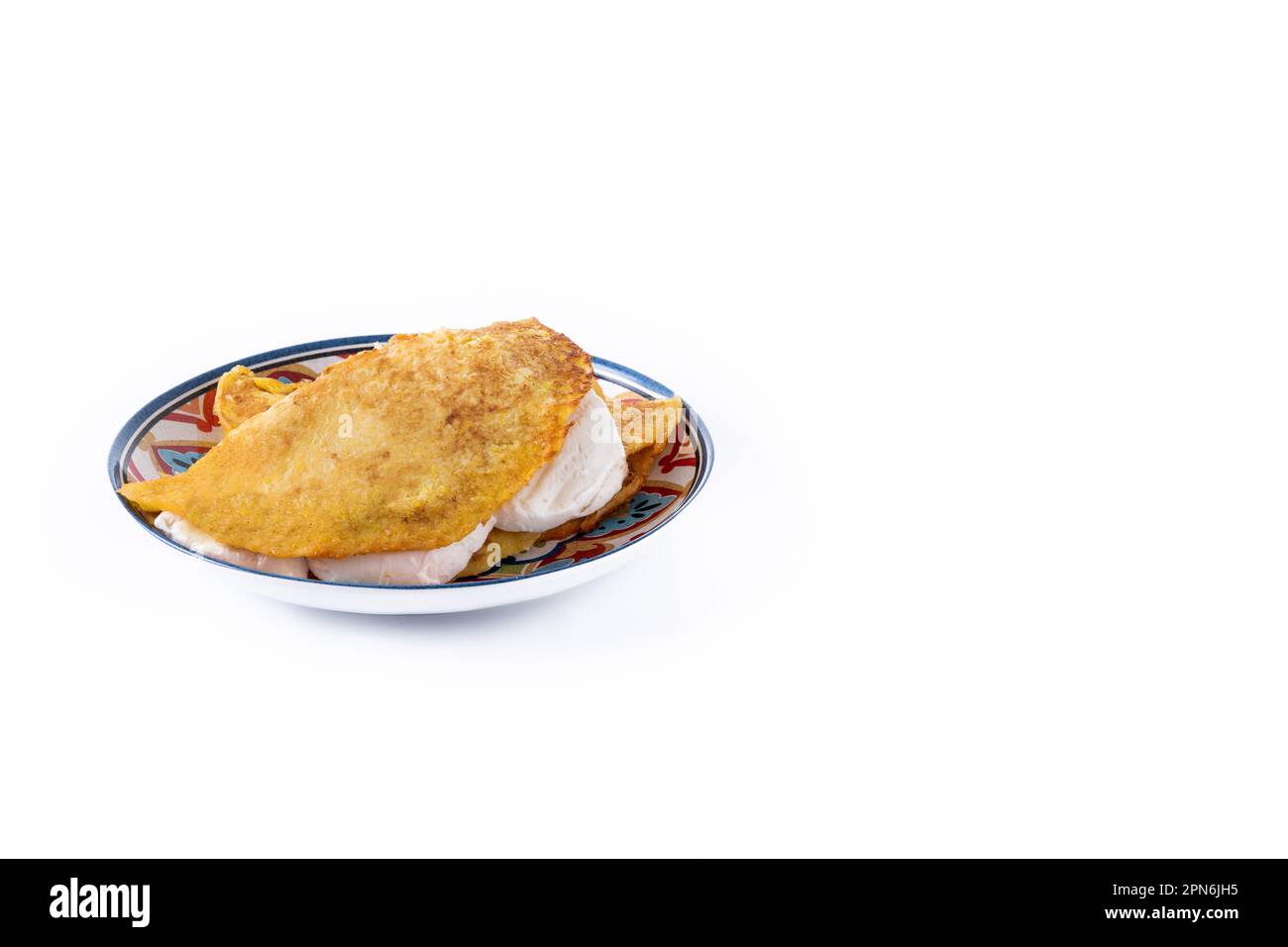 Traditional Venezuelan beef cachapa isolated on white background Stock ...