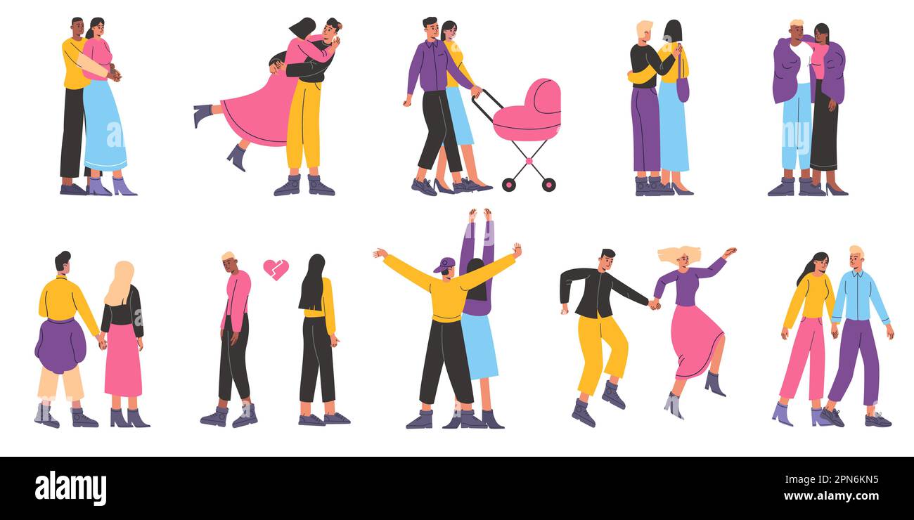 Couples walk together. Guys and girls holding hands. Cuddling cute ...