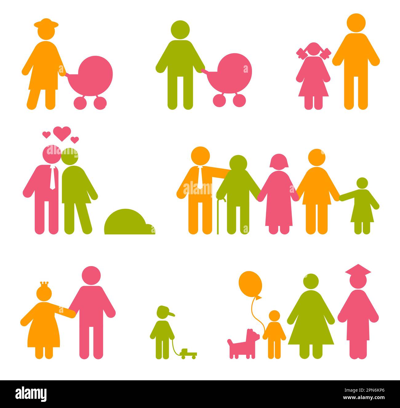 Colored family icons. Social life signs. Partnership and childhood ...
