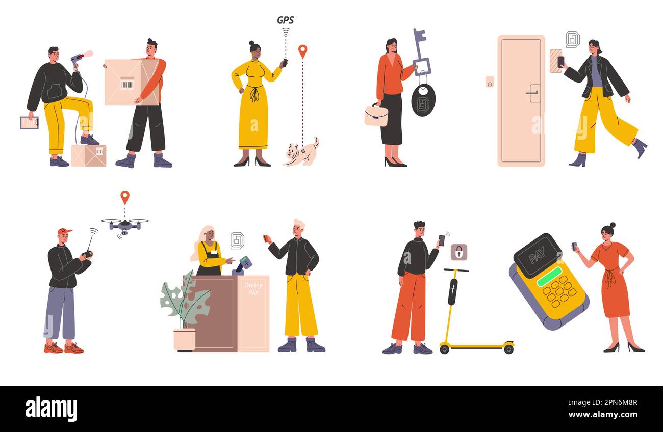 Radio frequency identification. People check codes. Labels stickers ...