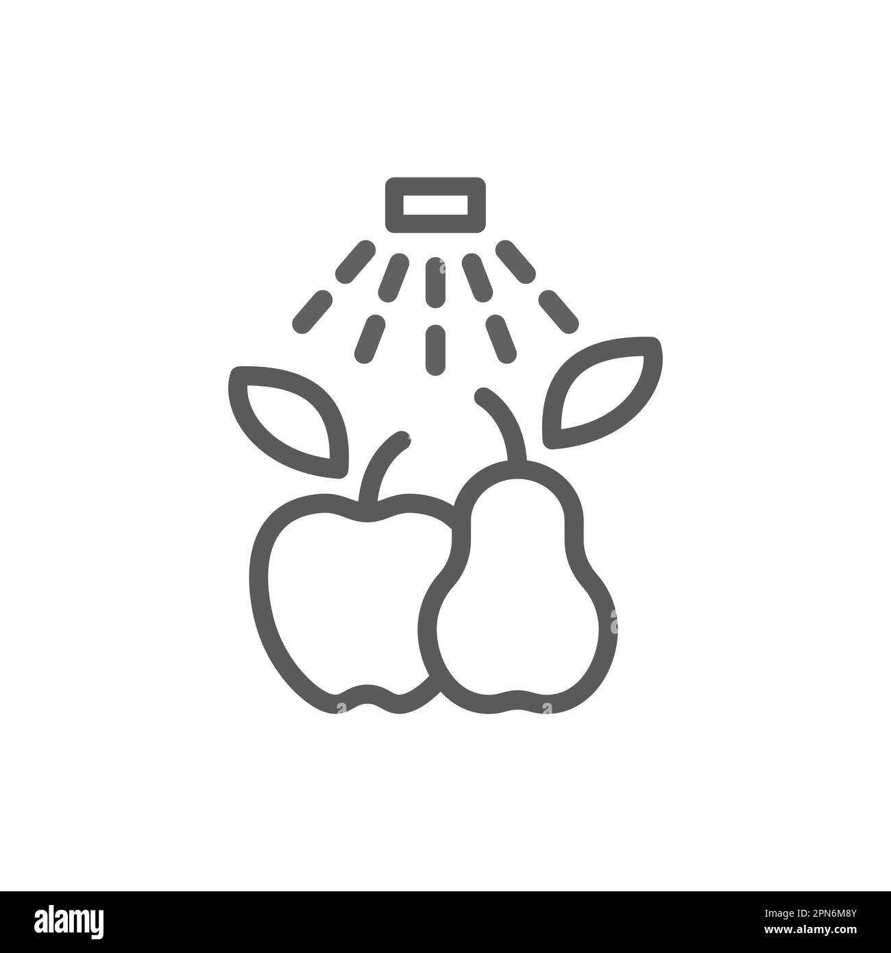 Wash well before eating vector label. Water tap and fruits line icon ...