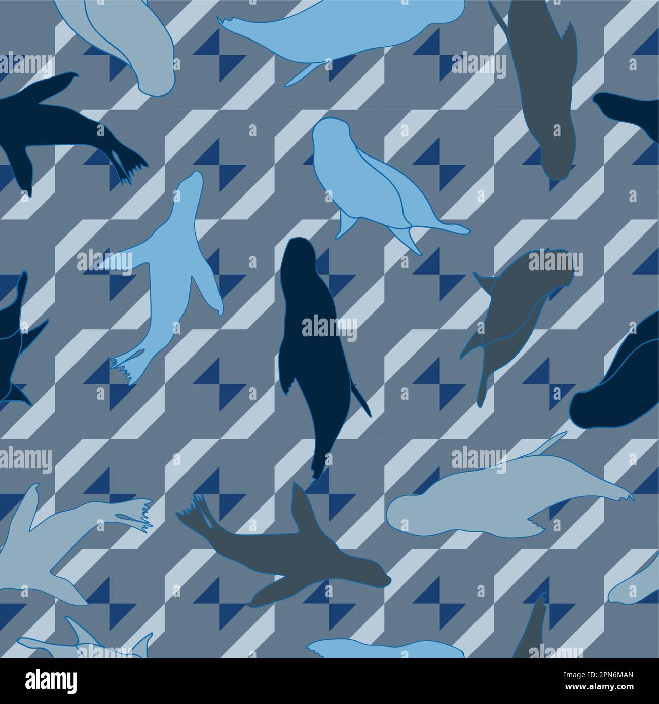 Novelty nautical seamless Japanese sea lion repeat pattern. Sea lion ...