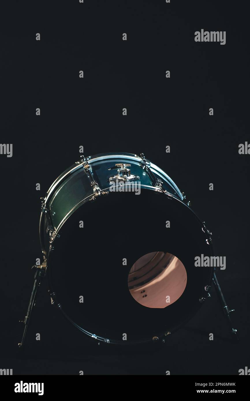 Bass drum, musical instrument on black background Stock Photo - Alamy
