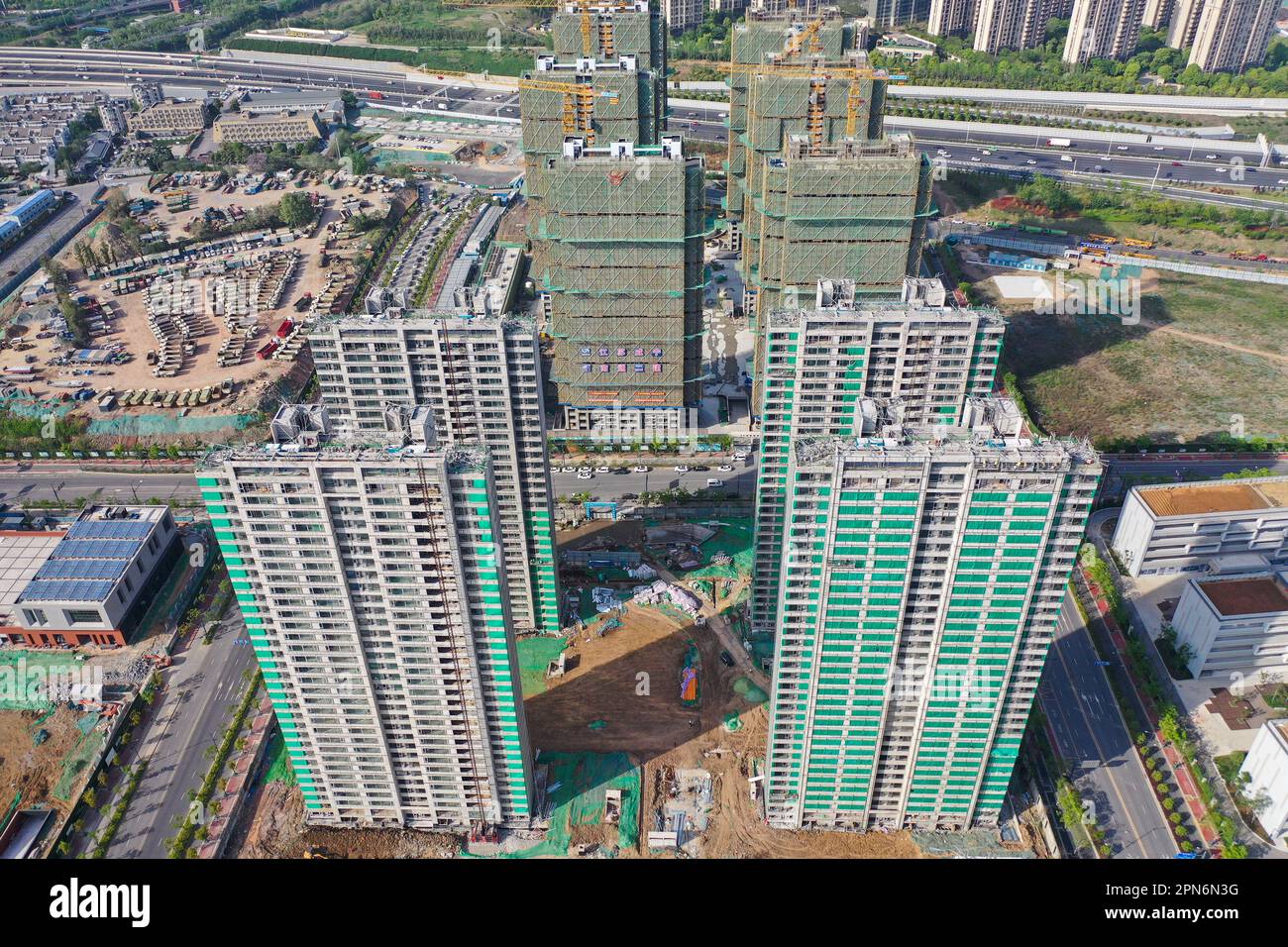 NANJING, CHINA - APRIL 17, 2023 - Aerial photo shows a residential housing site under ...