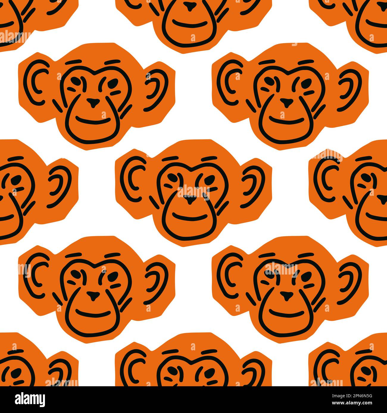 Seamless pattern with Monkey head illustration in minimalist cutting ...