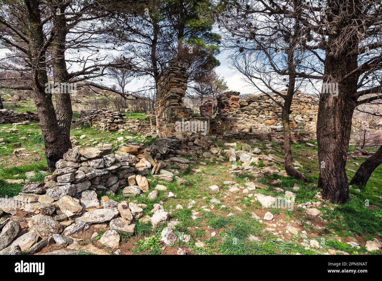 Frankish Church ruins hidden in Penteli mountain, Attica, Greece. The ...