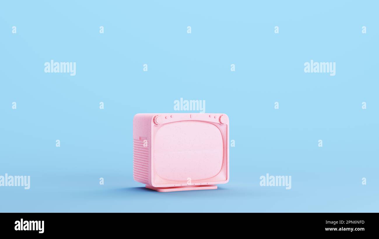 Pink TV Television Set Vintage 70s 60s Screen Kitsch Blue Background 3d ...