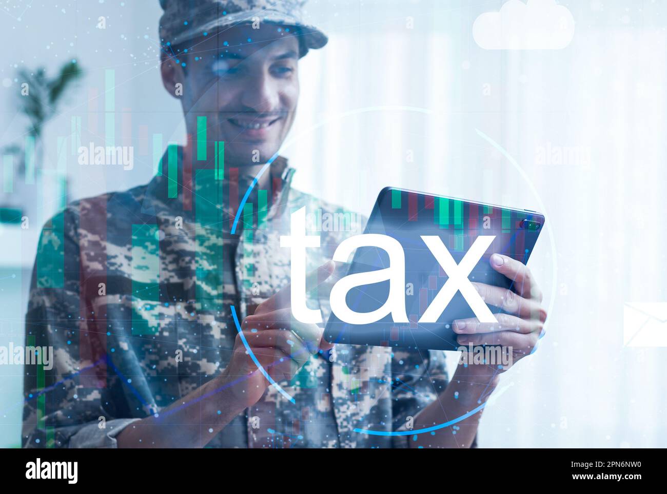 A soldier in a military camouflage touch screen hand scan Online ...