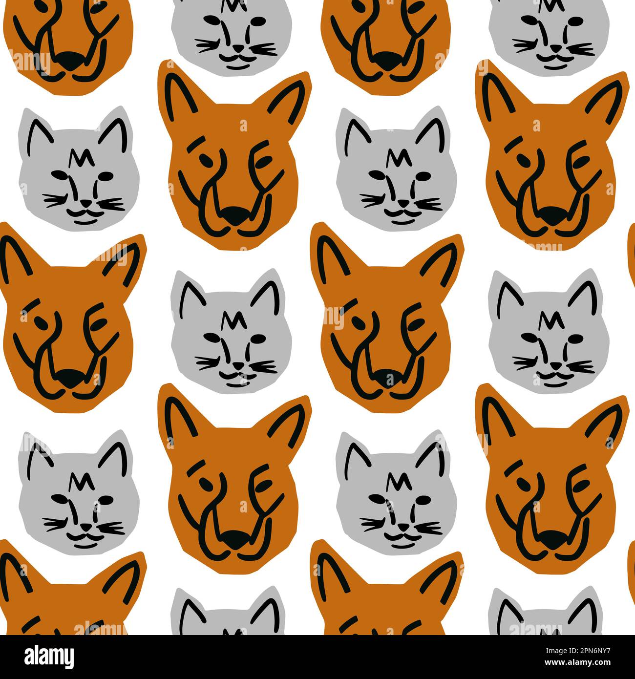 Seamless pattern with dog and cat head illustration in minimalist ...
