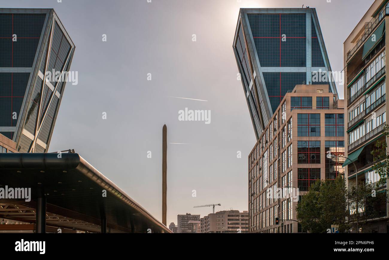 Gate of Europe, Torre Realia at plaza Castilla in Madrid Spain Stock ...