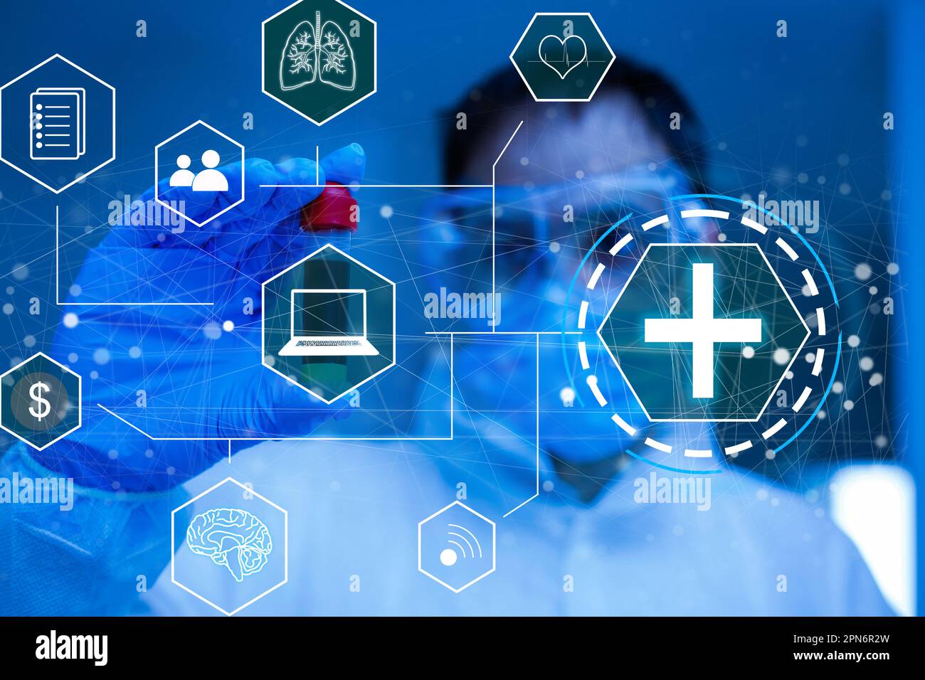 Medical technology concept. the doctor presses virtual Stock Photo - Alamy
