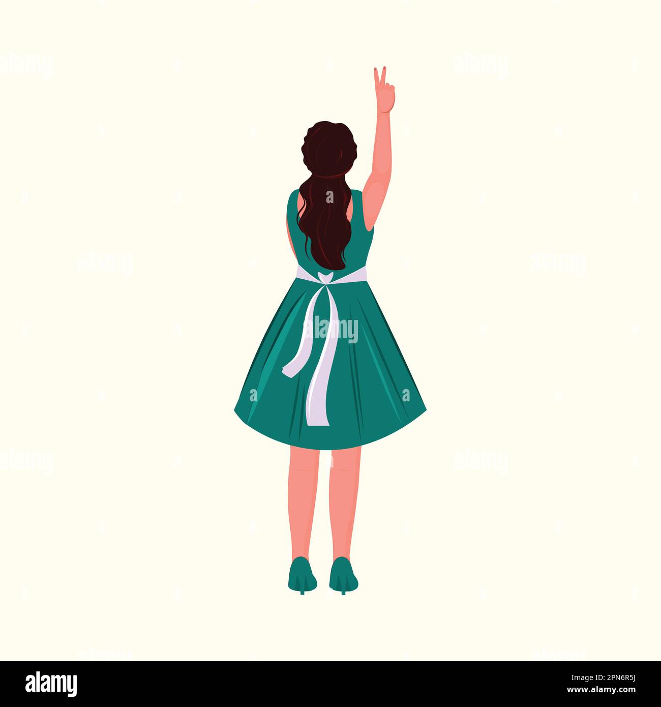 Rear View of Modern Young Girl Showing Peace Sign In Standing Pose ...