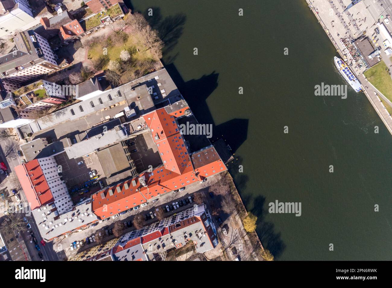top view of Spree river, Friedrichshain, Berlin, Germany Stock Photo ...