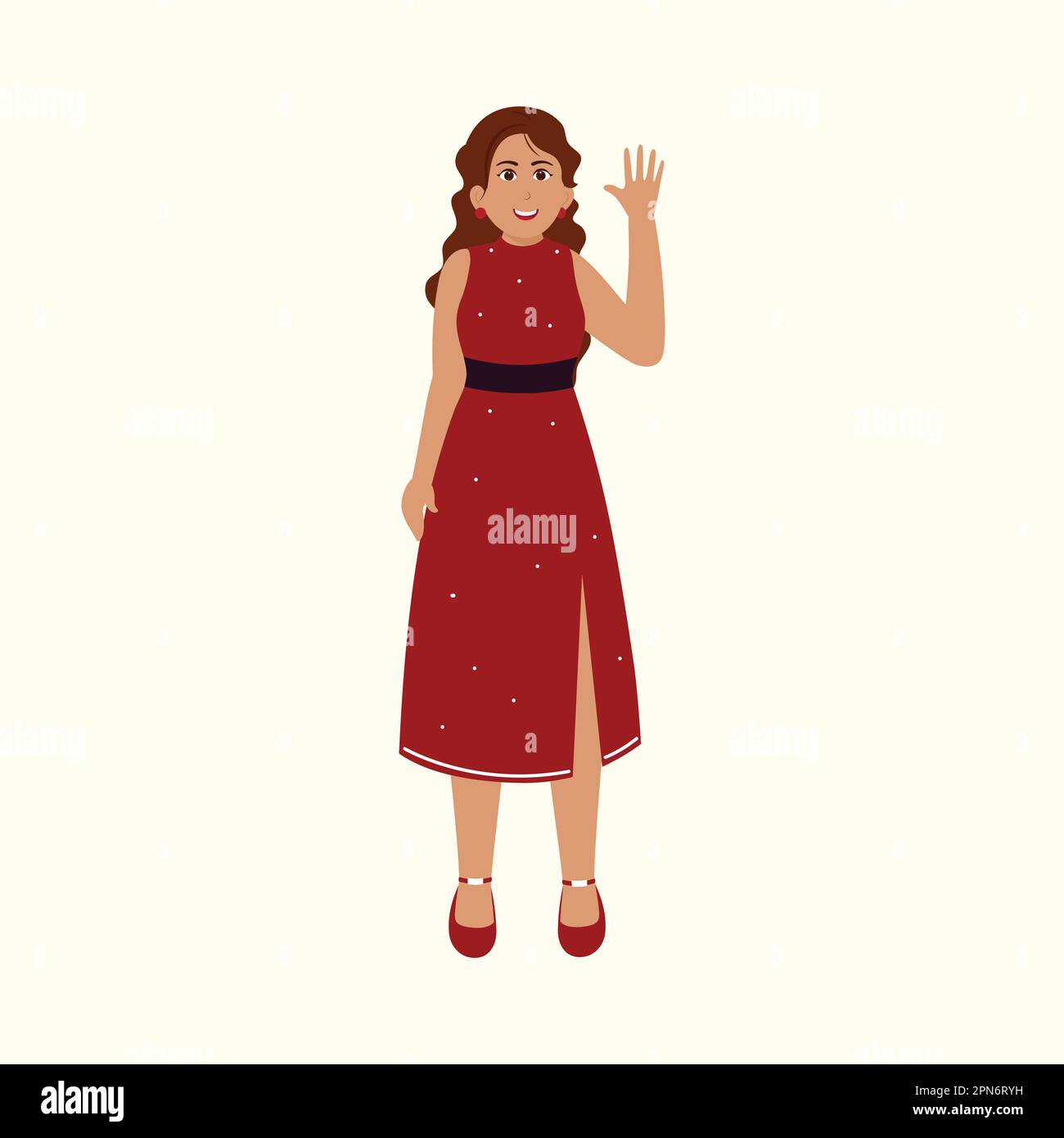 Modern Young Woman Waving Hand In Standing Pose Stock Vector Image ...