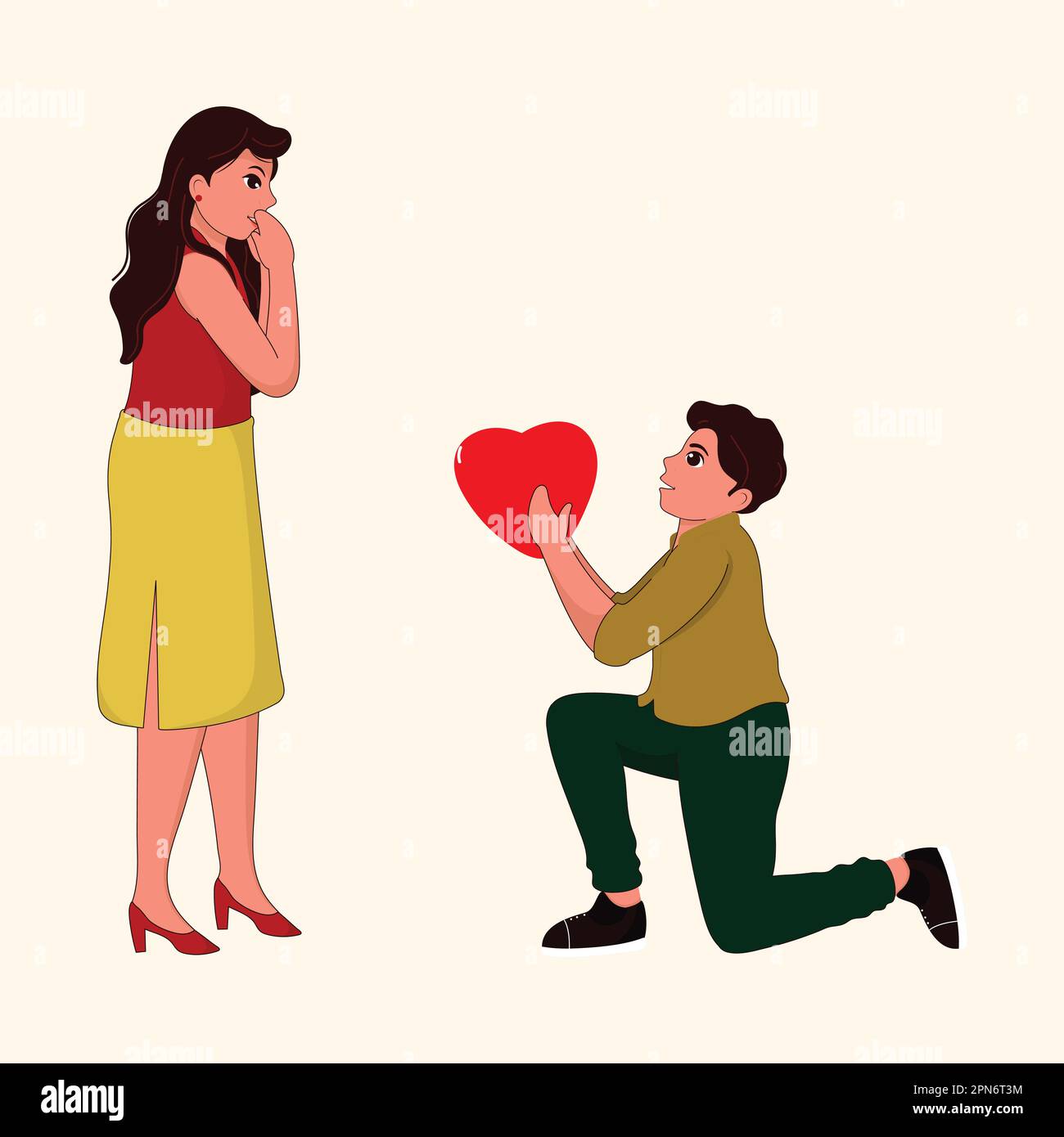 Illustration Of Young Boy Character Proposing To Girl On Kneeling ...