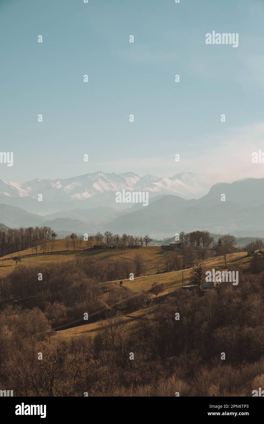 A Pyrenees landscape with smoke Stock Photo - Alamy