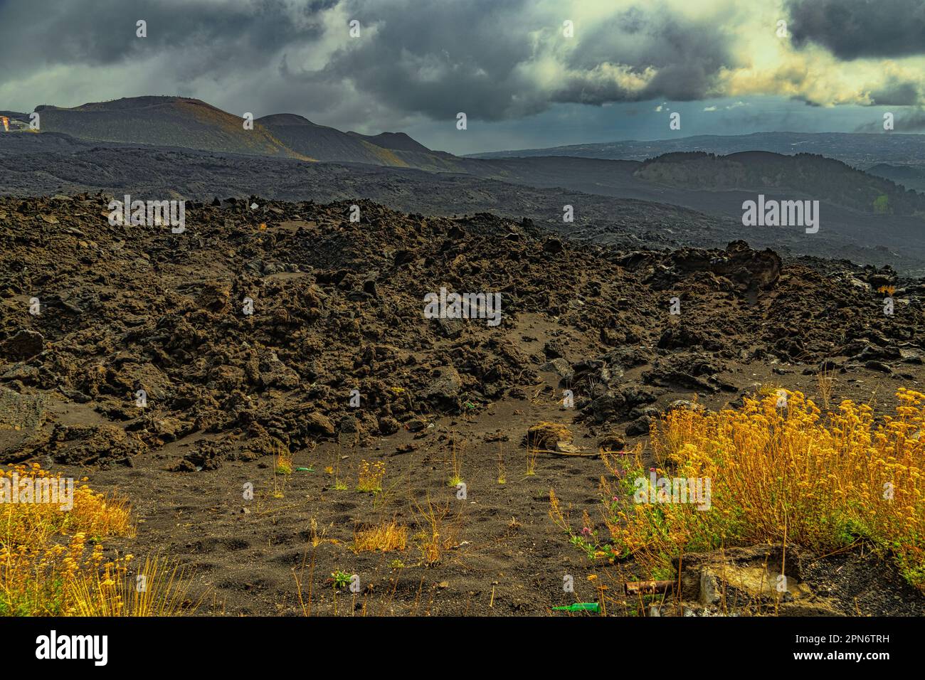 Landscapes of the lava fields remains of the lava eruptions of the Etna ...