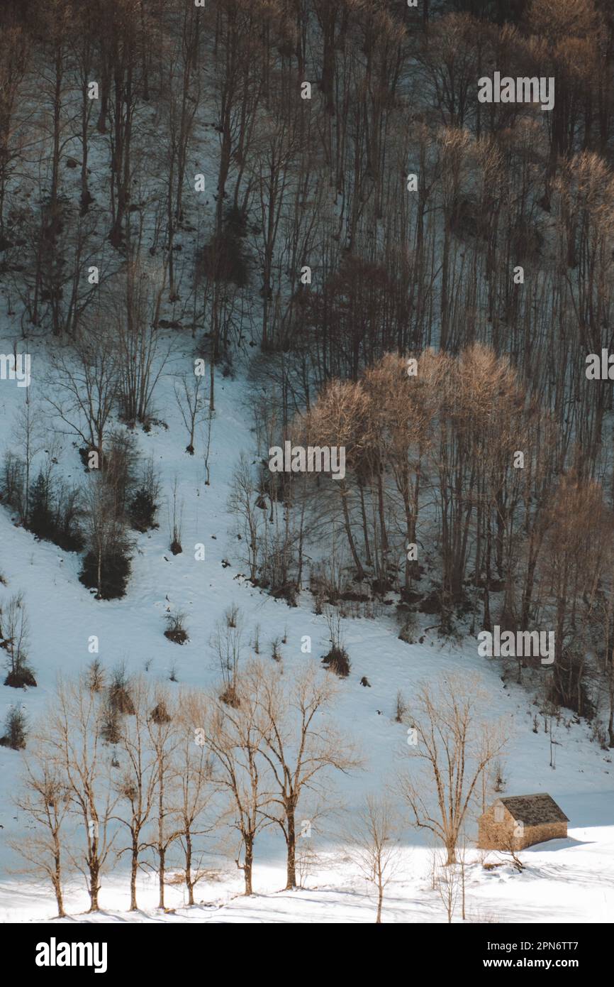 A cabin in a snowy valley Stock Photo - Alamy