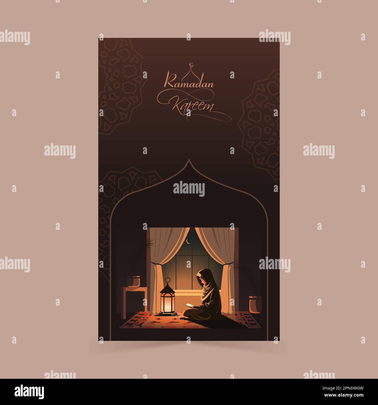 Ramadan Kareem Vertical Banner Design With Muslim Young Woman Reading ...