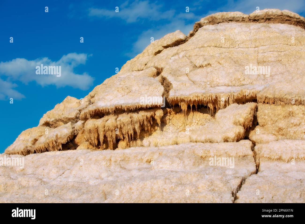 Natural salt stalactites crystals at the Dead Sea, lowest point on ...