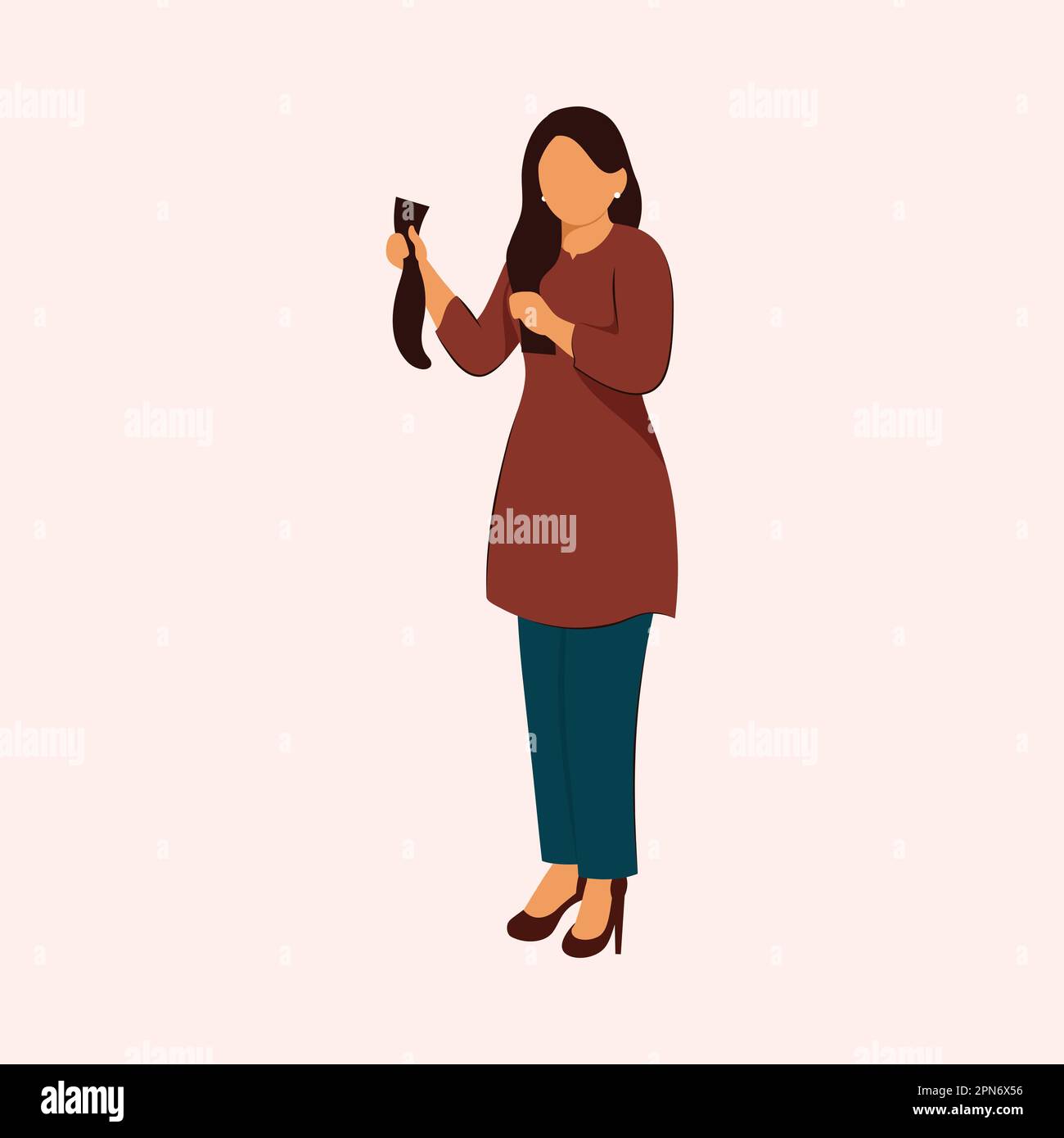 Illustration Of Faceless Girl Character Holding Hair After Being Cut ...