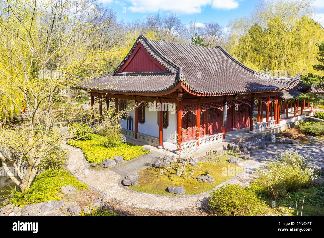 Chinese garden with temple in the hortus botanicus of Haren ...