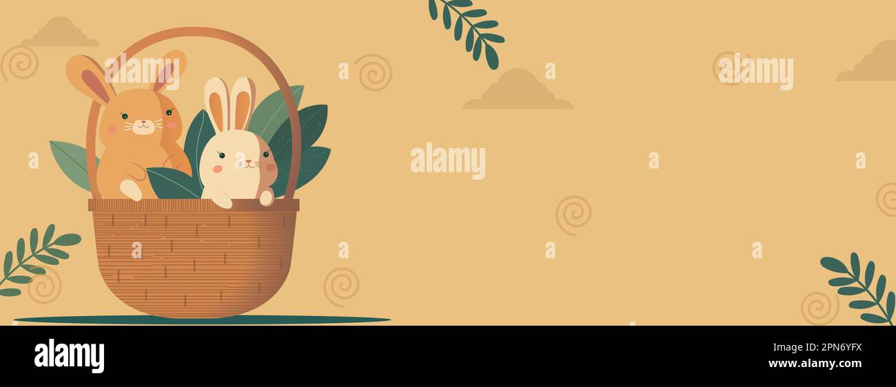 Illustration of Cute Baby Rabbits Character Inside Basket With Leaves ...