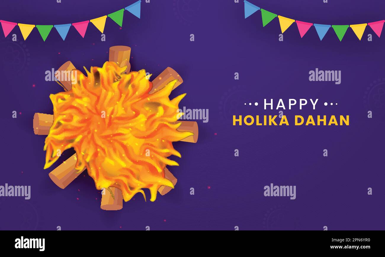 Happy Holika Dahan Banner Design With Top View of Bonfire On Bunting ...