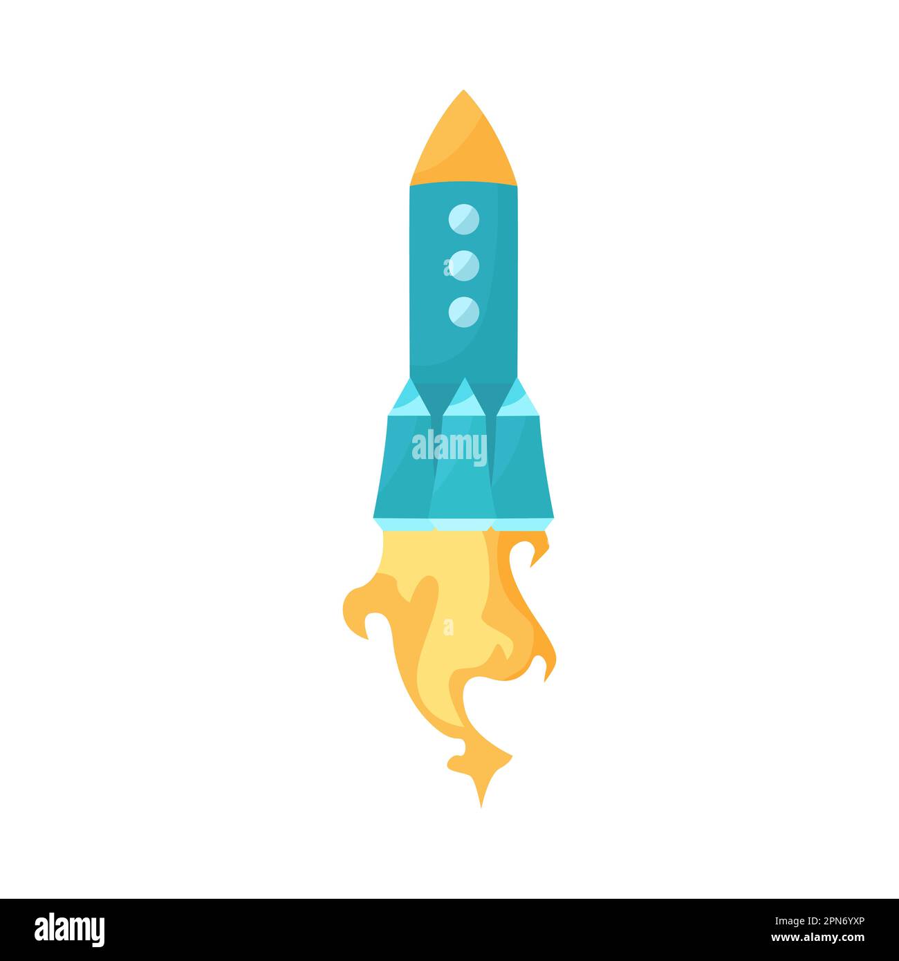 Blue reactive rocket with orange jet steam cartoon illustration Stock ...