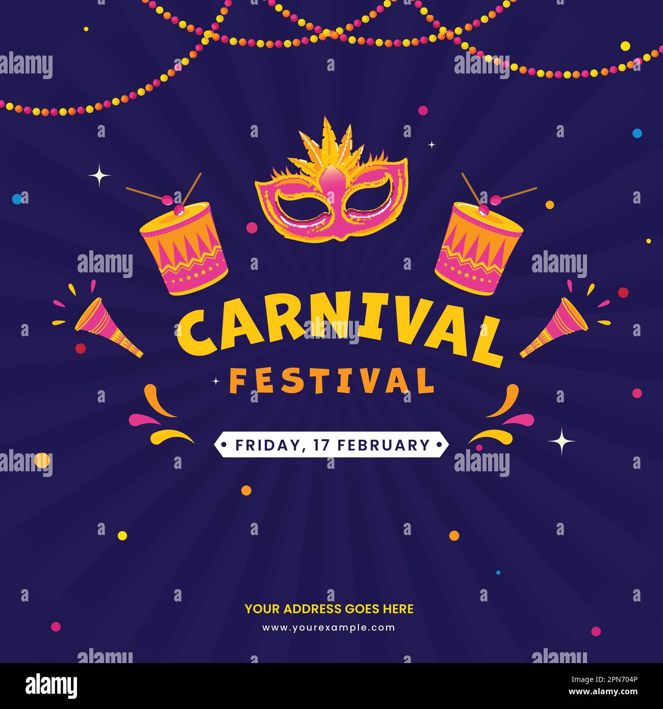 Carnival Festival Poster Design With Party Mask Drums Vuvuzela